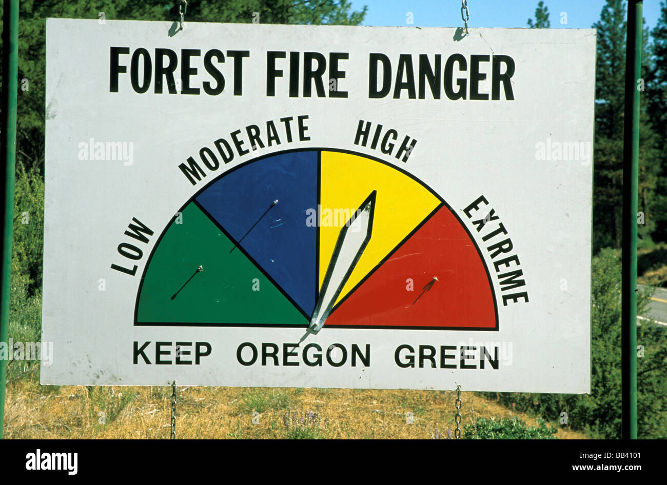 North America, USA, Oregon, Ft. Kalamath. Forest fire danger sign Stock ...