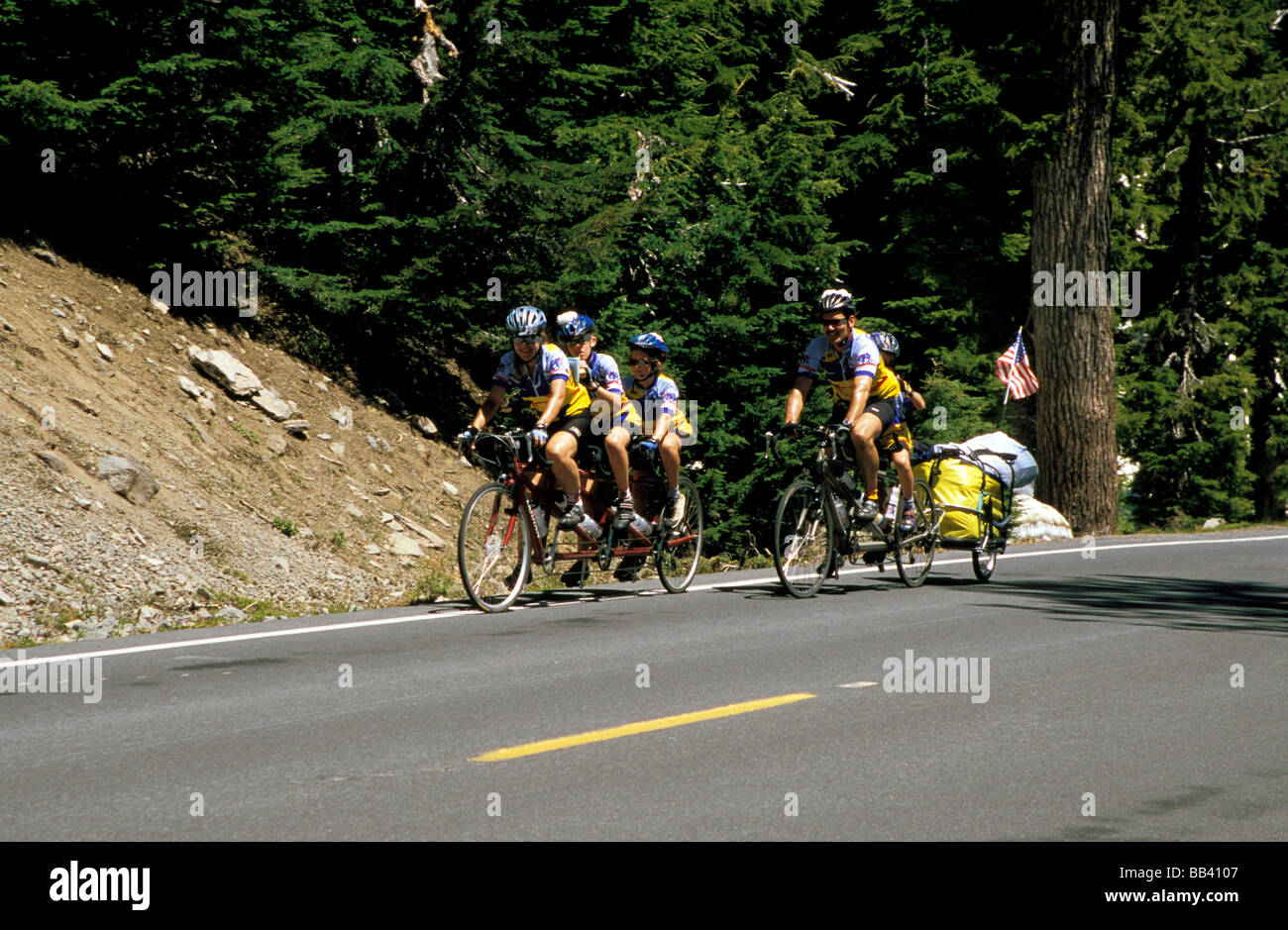 North America, USA, Oregon, Crater Lake National Park. Family on multi ...