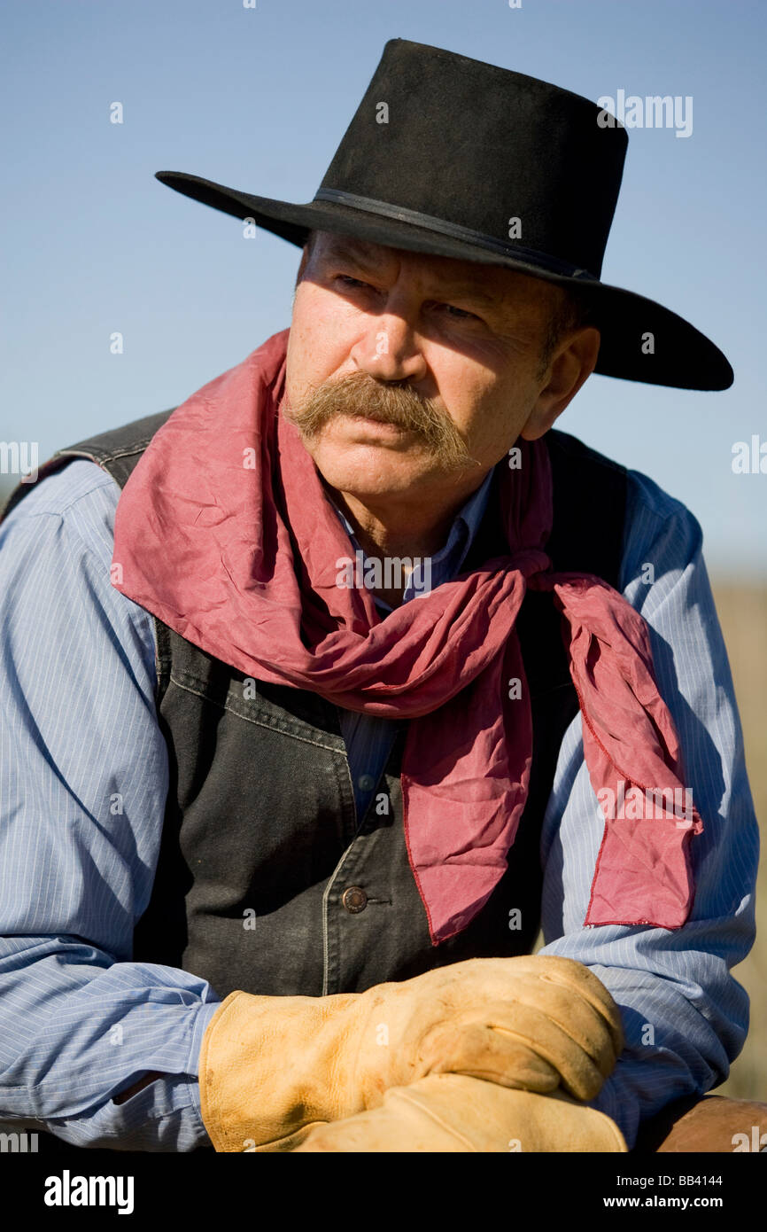 USA, Oregon, Seneca, Ponderosa Ranch. Portrait of a cowboy Stock Photo ...
