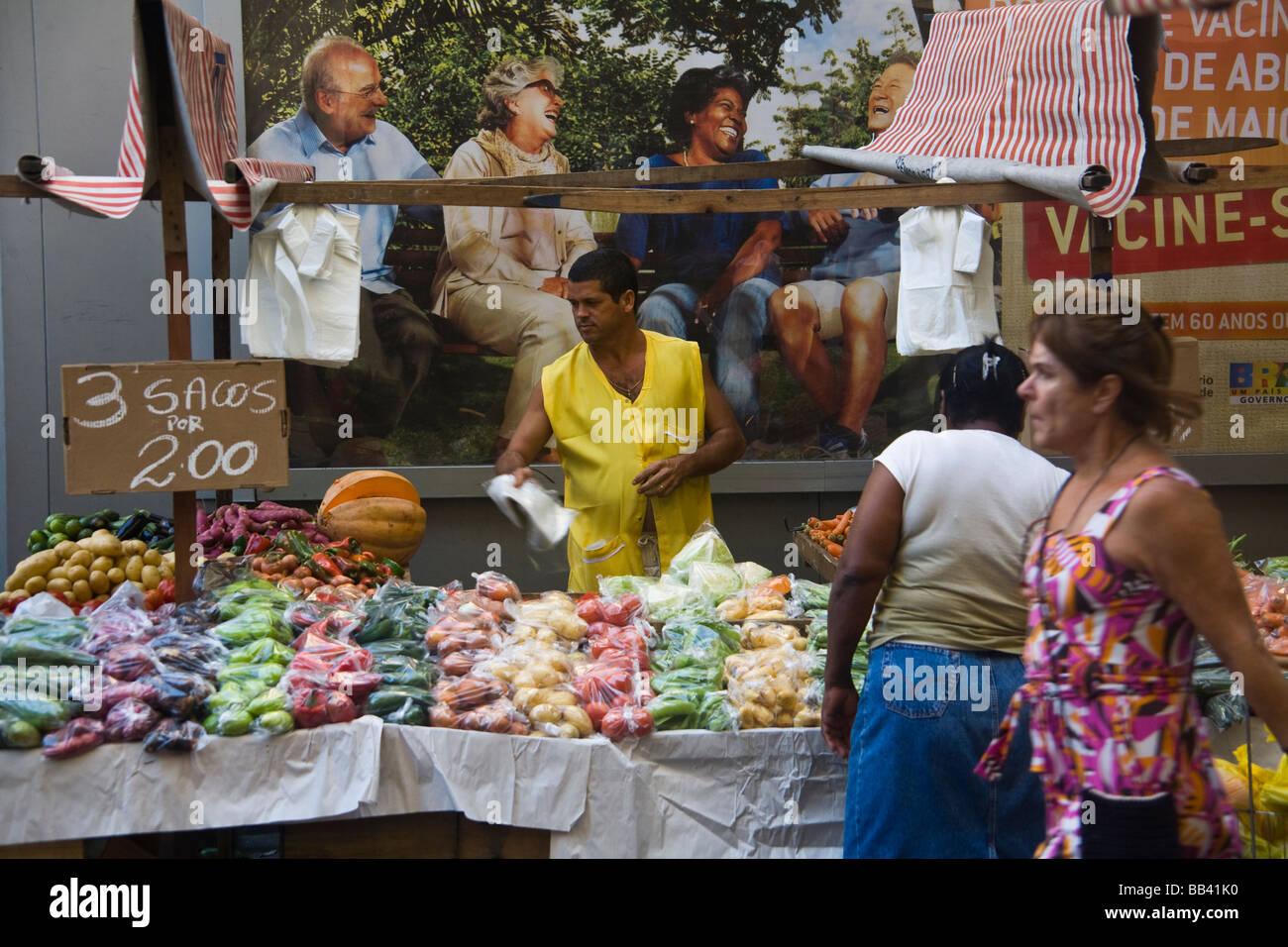 Vegetable stall on a street market on Ronald de Carvalho street ...