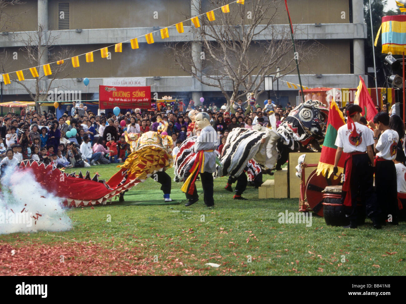 Youth Chinese dragon dance fair event festival culture fun fireworks ...