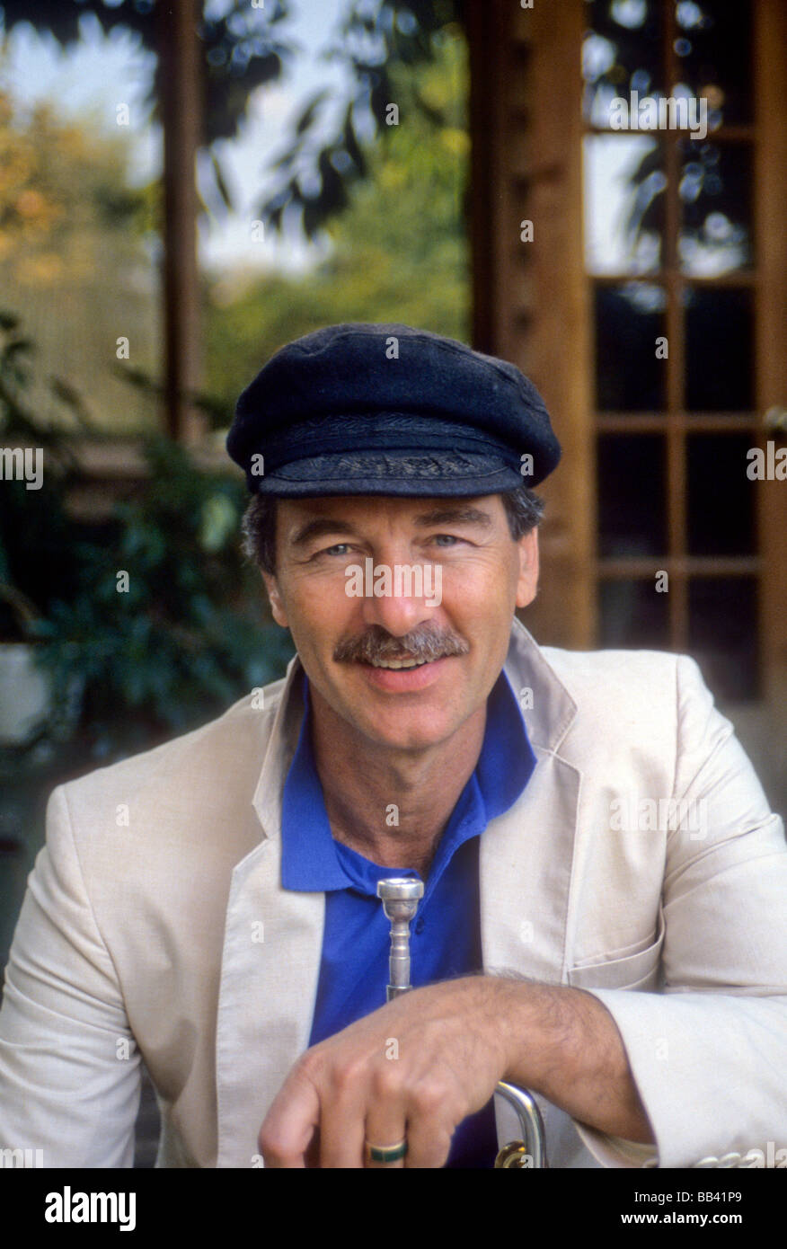 man smile trumpet play music friendly happy hat mustache charm informal ...