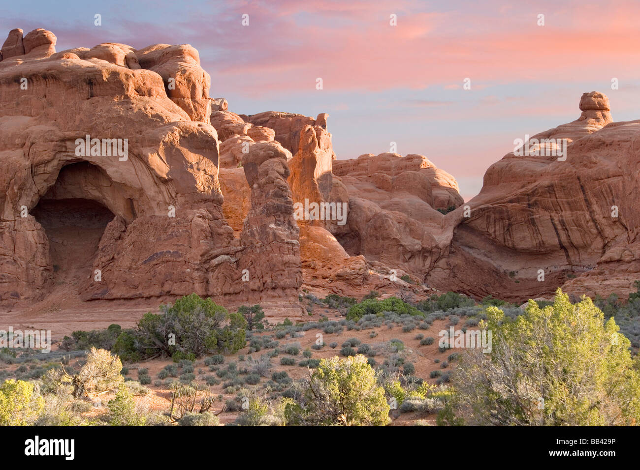 USA, Utah, Arches National Park. View of the Windows Section and cave ...