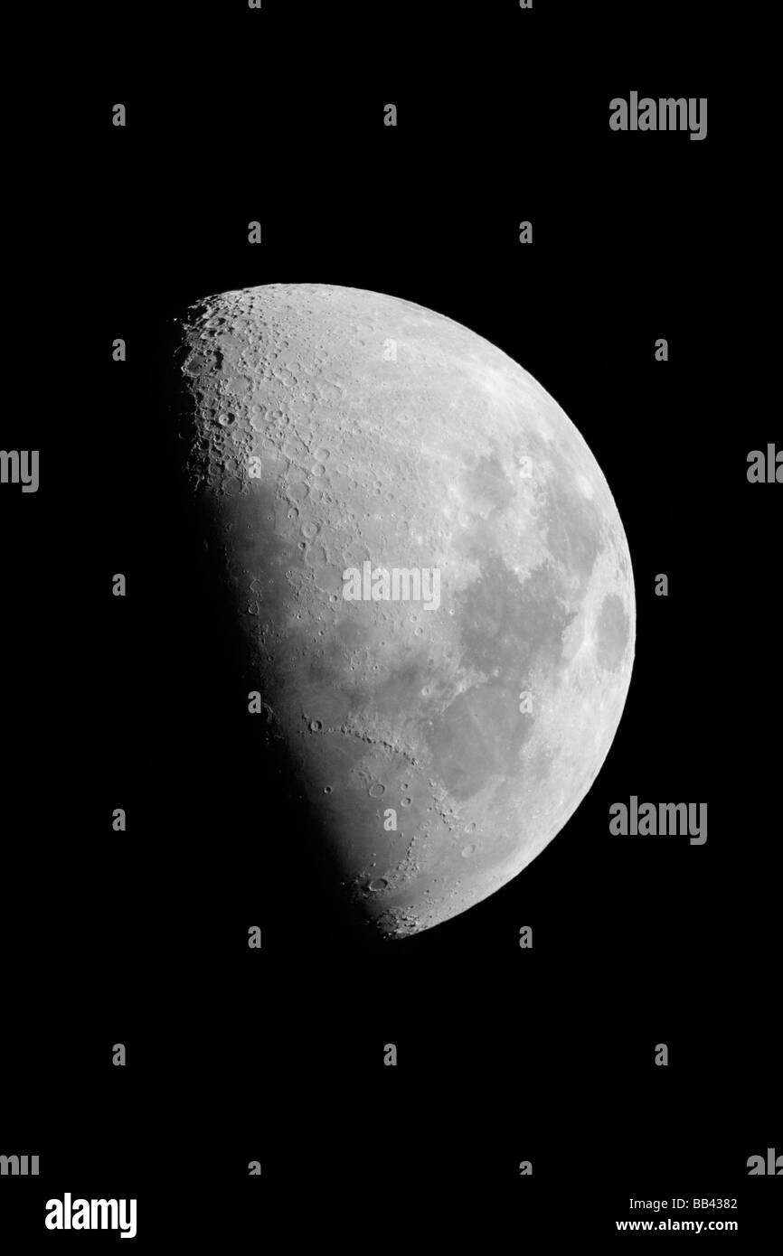 First Quarter Moon December 6th 2008 Stock Photo - Alamy