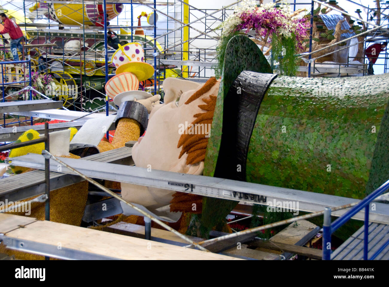 California, Pasadena. Tournament of Roses, Pre-parade float viewing ...