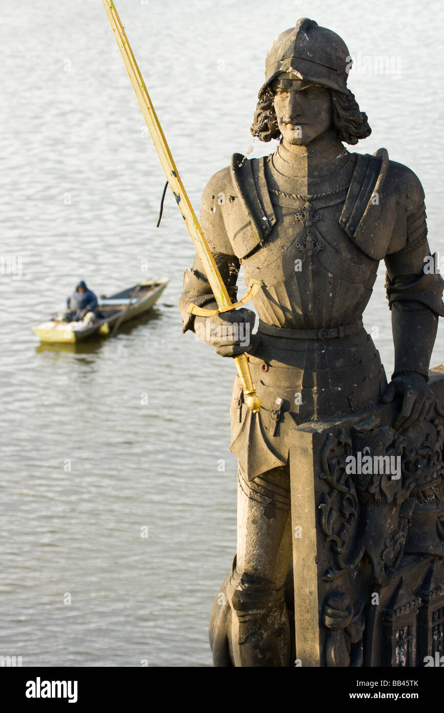 Statue of the knight BruncvÌk, Charles Bridge, Prague, Capital city of ...
