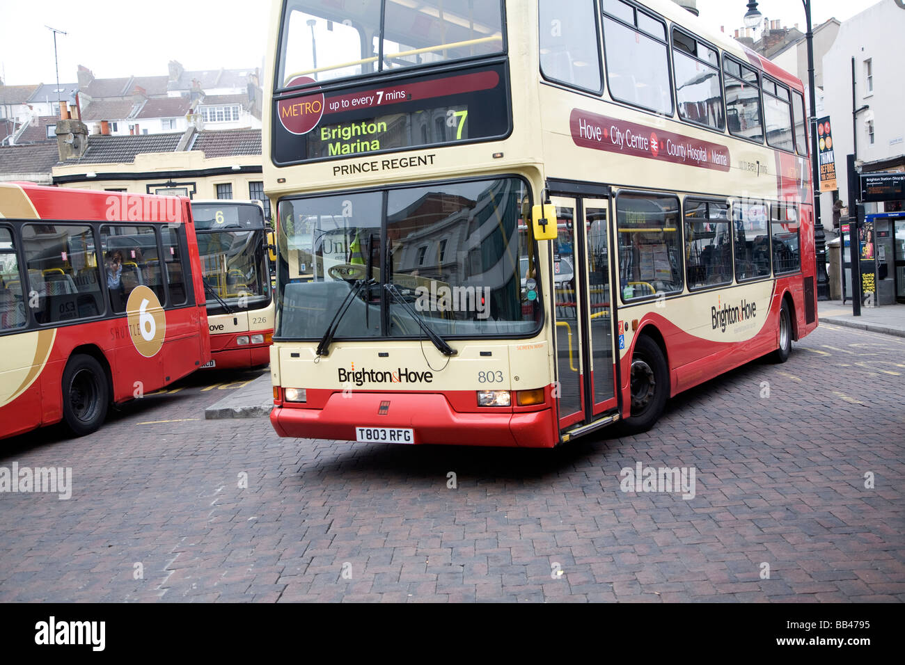 Single and double decker buses Brighton England Stock Photo - Alamy