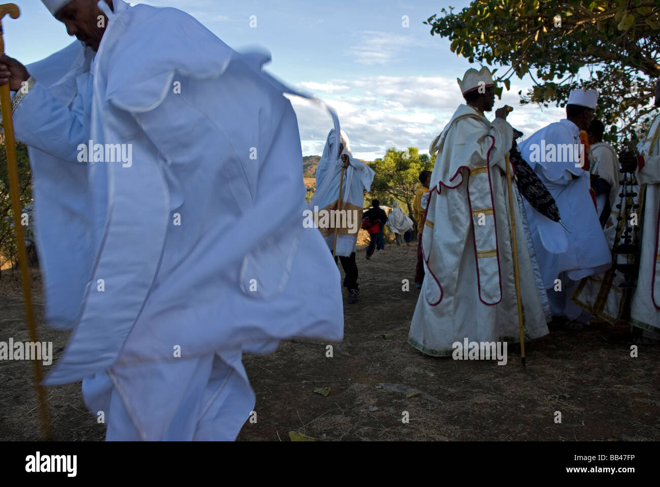 An Ethiopian Orthodox priest dressed in ceremonial clothes during ...