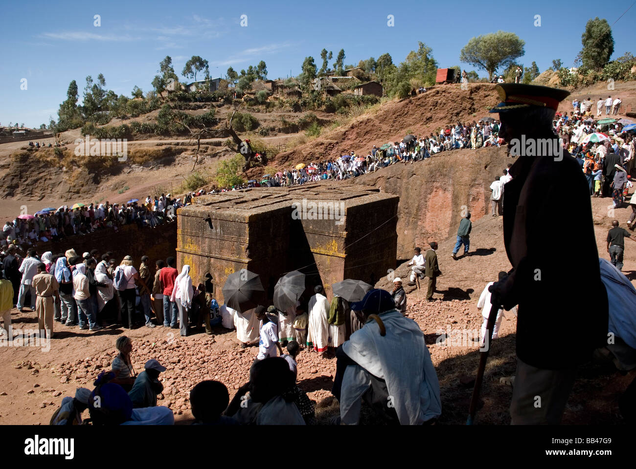 Pilgrims gather around Bet Giorgis (St. George) church during Timkat ...