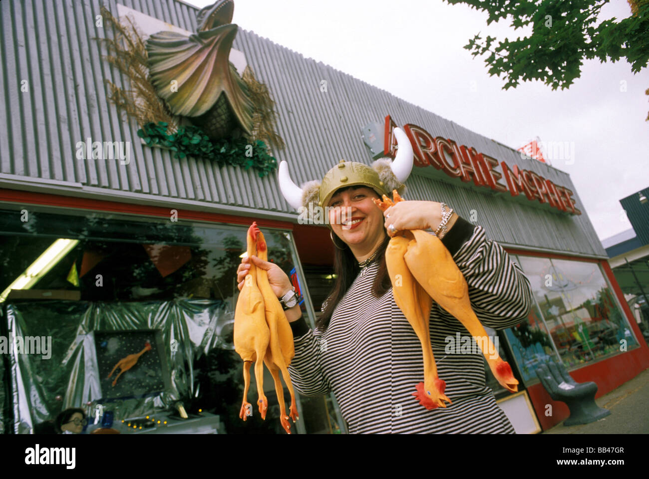 North America, USA, Washington State, Seattle. Woman outside of Archie ...