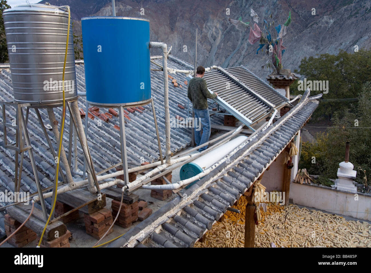 Rural solar water heater in Yunnan Province, China Stock Photo - Alamy