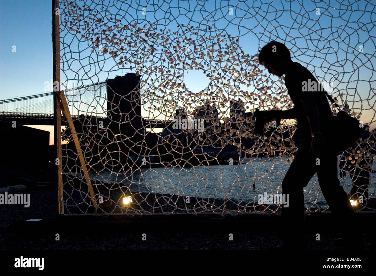 Art installation under the Brooklyn Bridge Stock Photo - Alamy