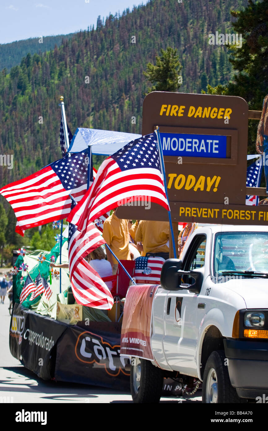 USA, Colorado, Frisco. Car pulls float in July Fourth parade Stock ...