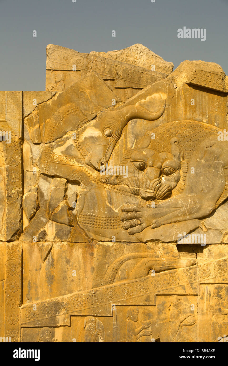 A stone carving at the Ancient Ruins of Persepolis, Iran Stock Photo ...