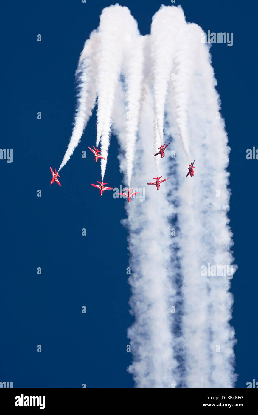 The RAF's Red Arrows aerobatic team doing a formation split off the top ...