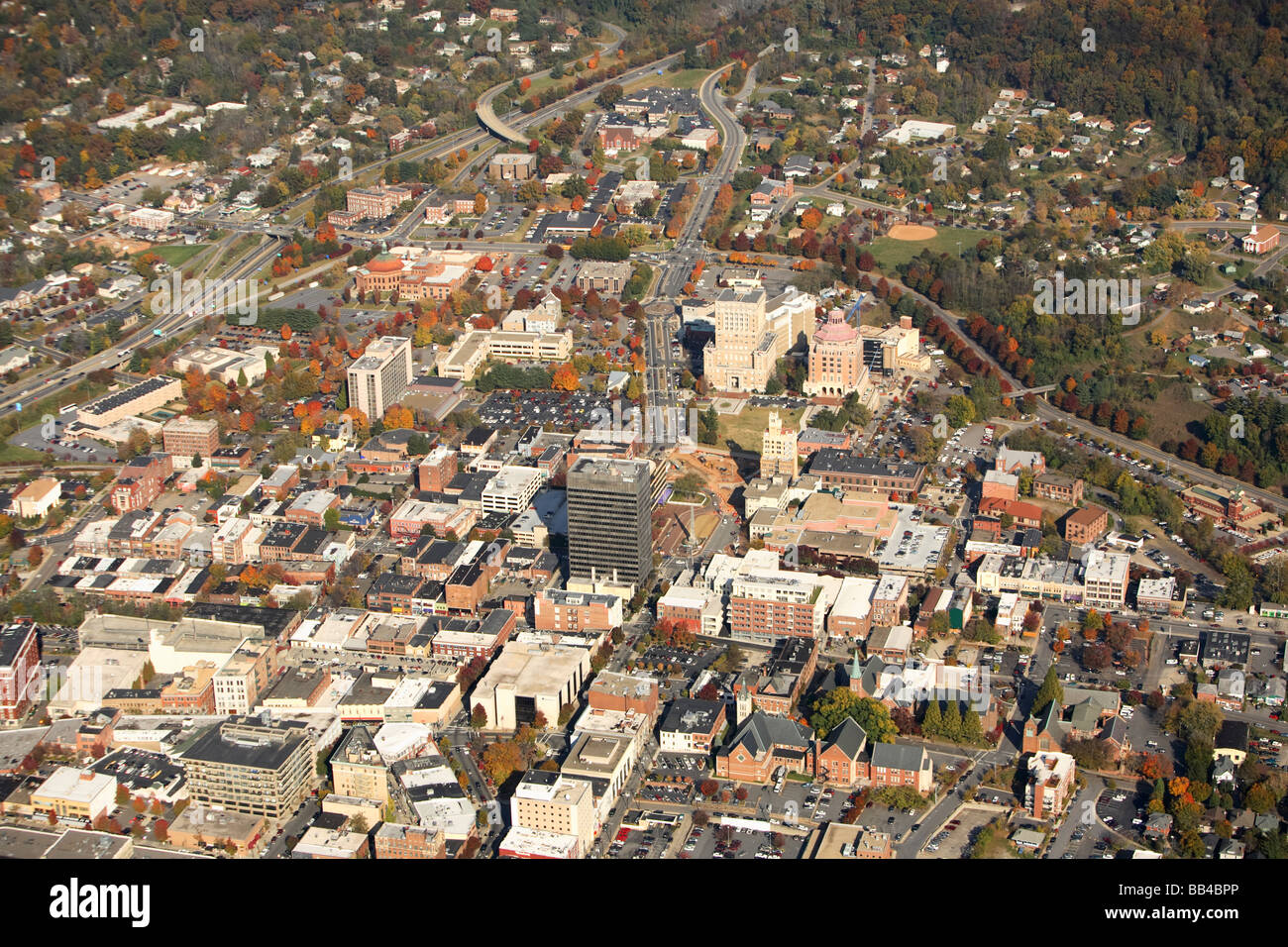 Aerial view of downtown Asheville, NC in the fall Stock Photo - Alamy
