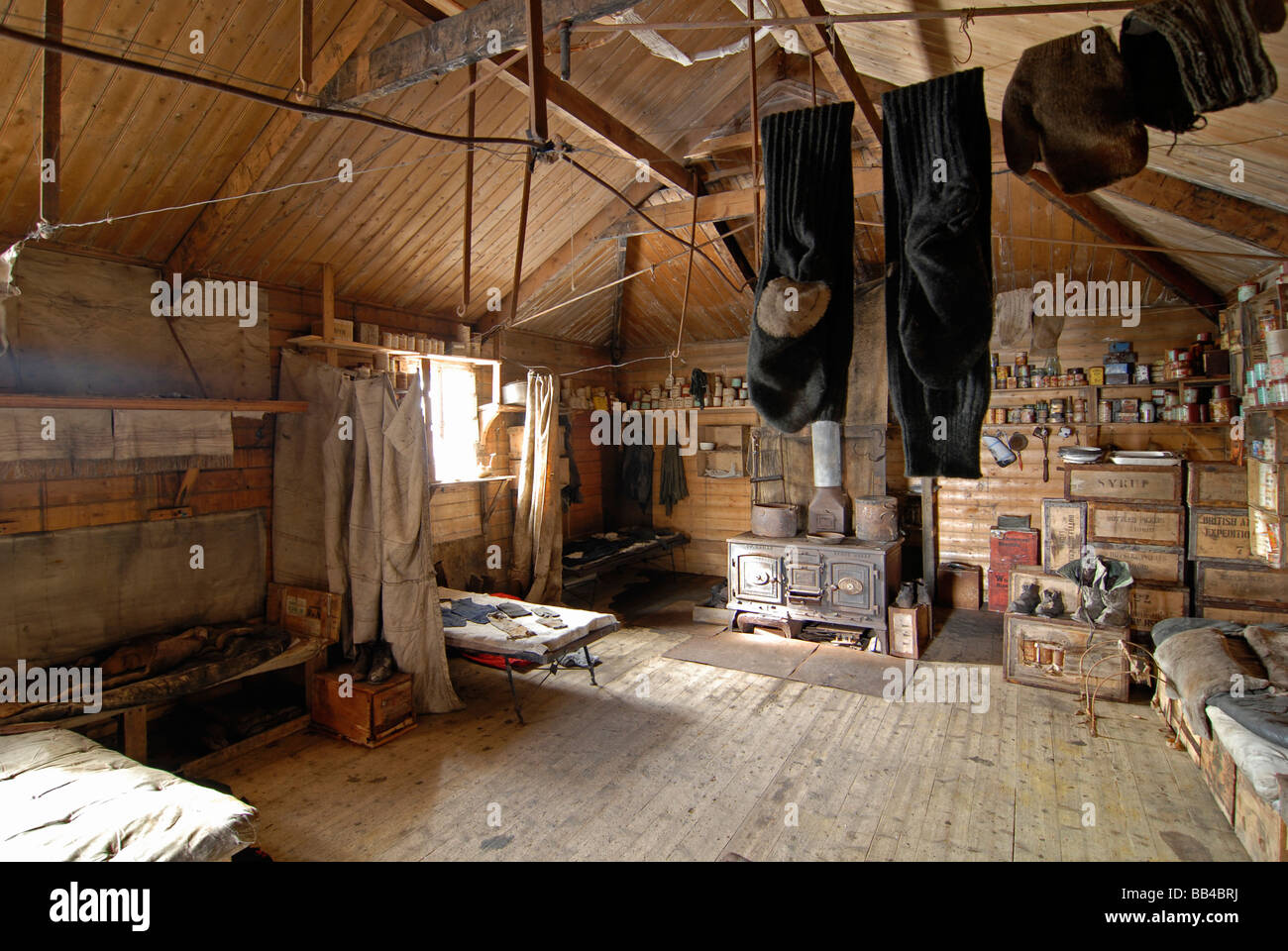 The interior of Shackelton's Hut at Cape Royds, Antarctica Stock Photo ...