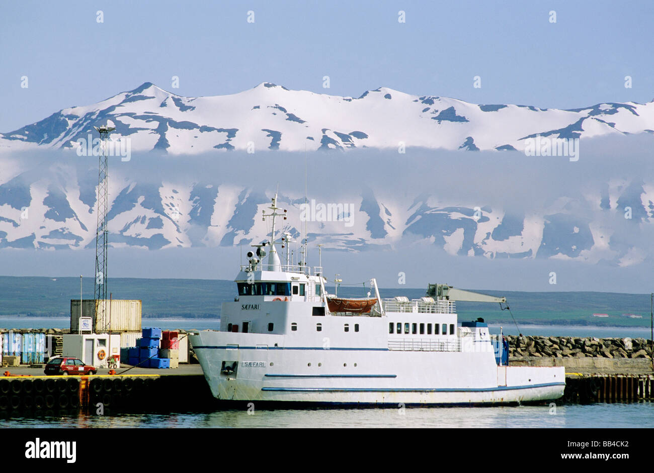 Saefari ferry in Dalvik, Iceland that takes passengers to Grimsey ...