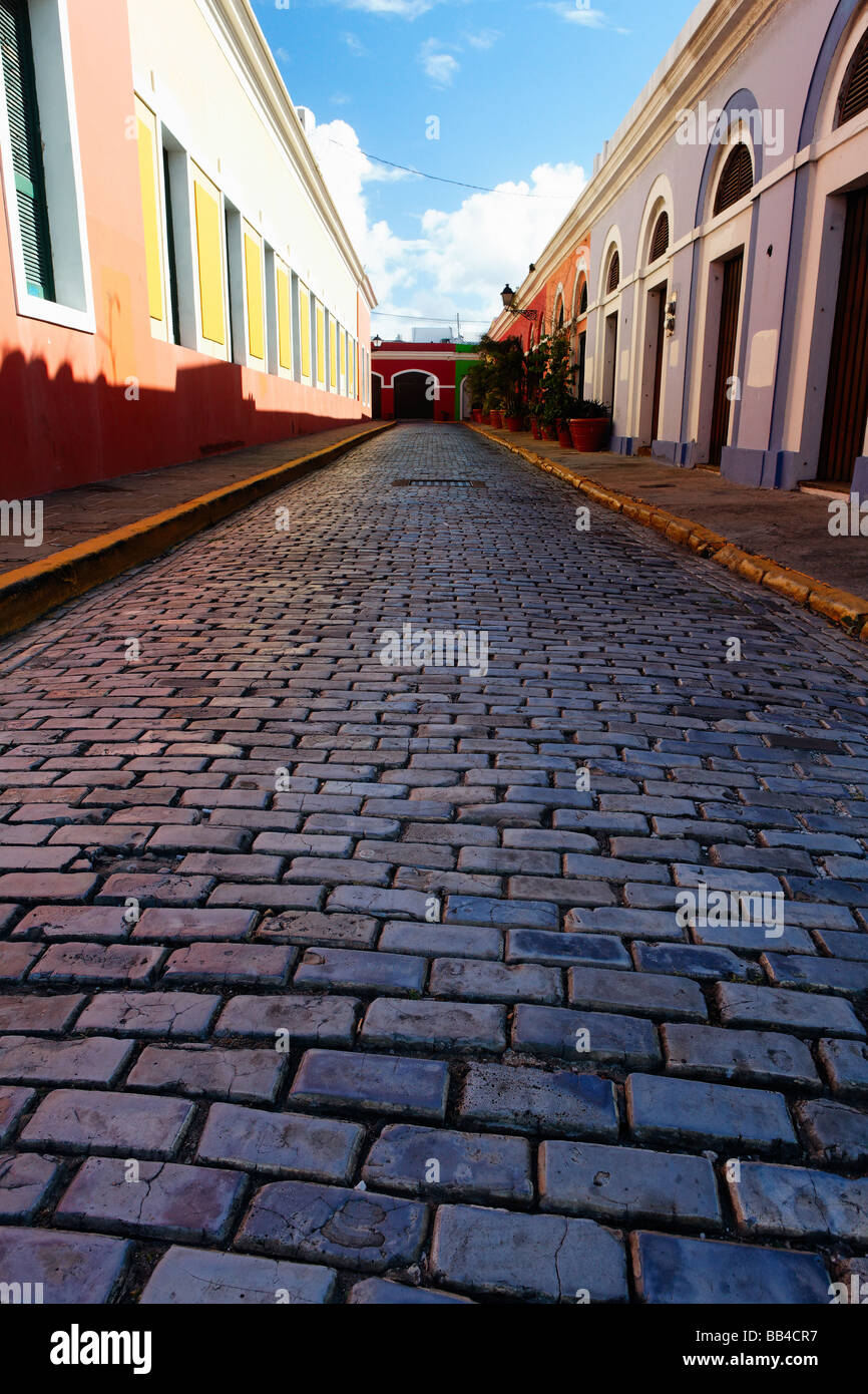 Low Angle View of a Cobblestone Street with Colorful House Facades Old ...