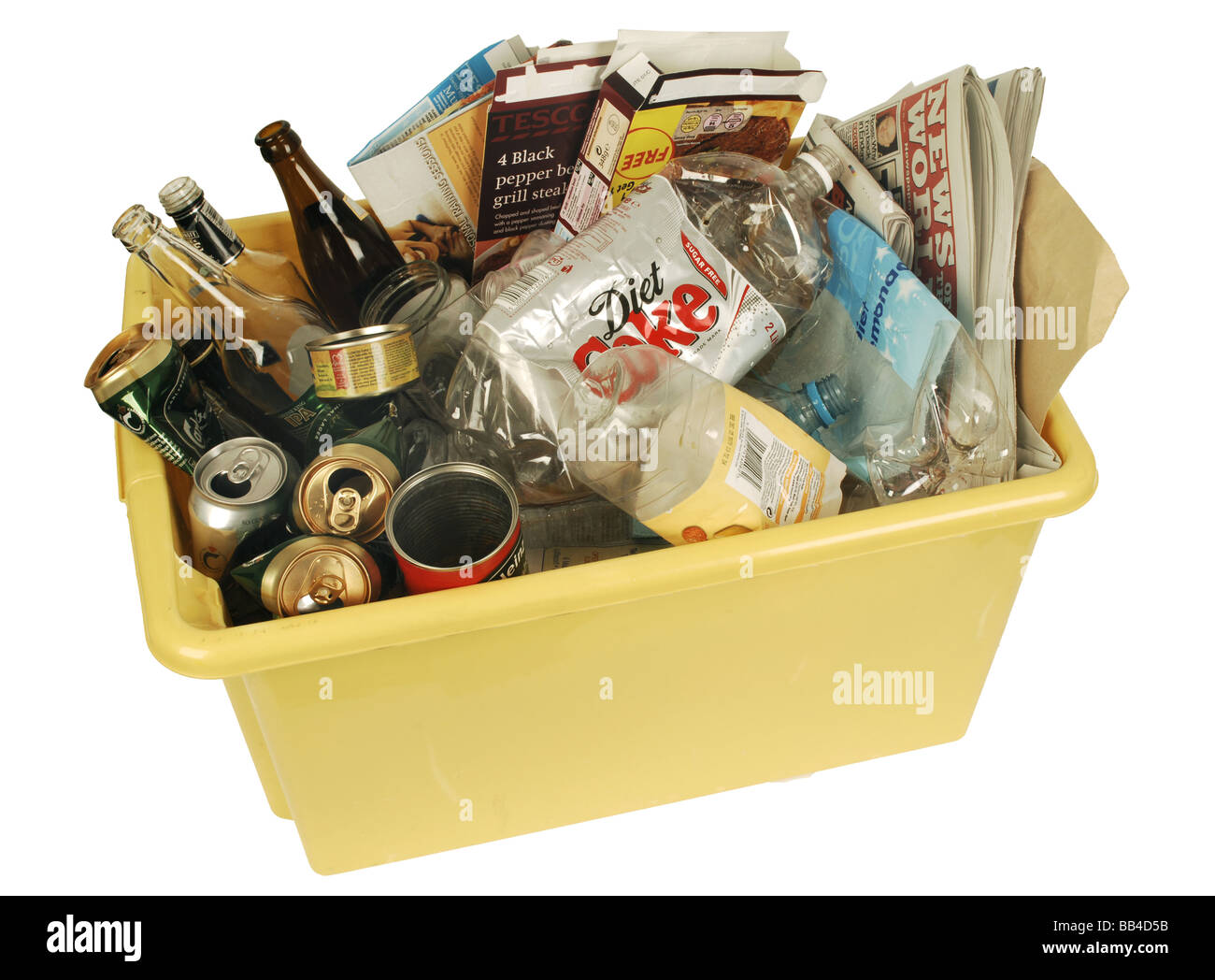 A cut out of a box of recycling, ready to be recycled at a centre Stock ...