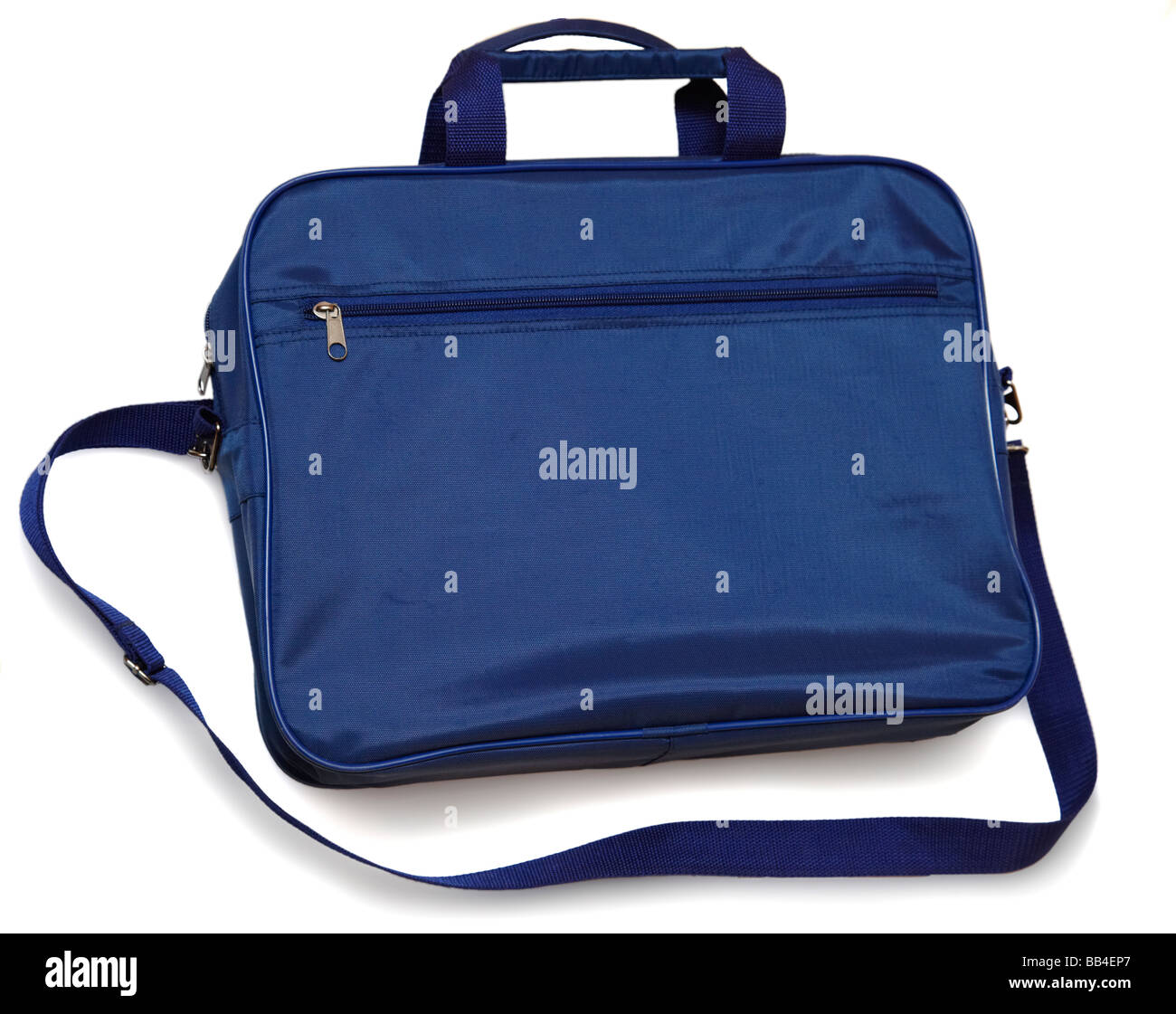 bag of dark blue colour with a thong and a fastener on a white ...