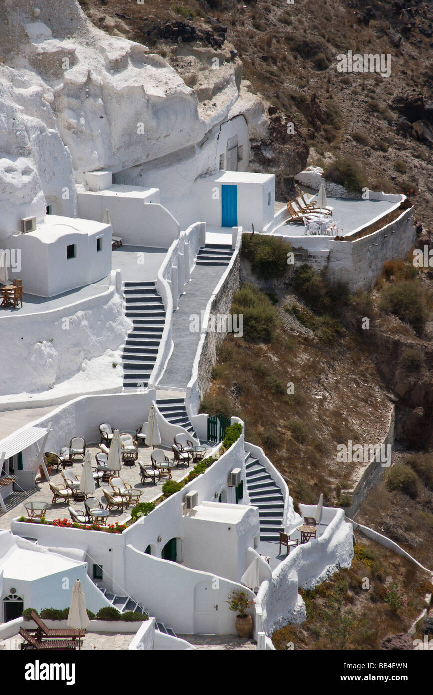 Europe, Greece, Santorini, Thira, Oia. Stairs connecting different ...