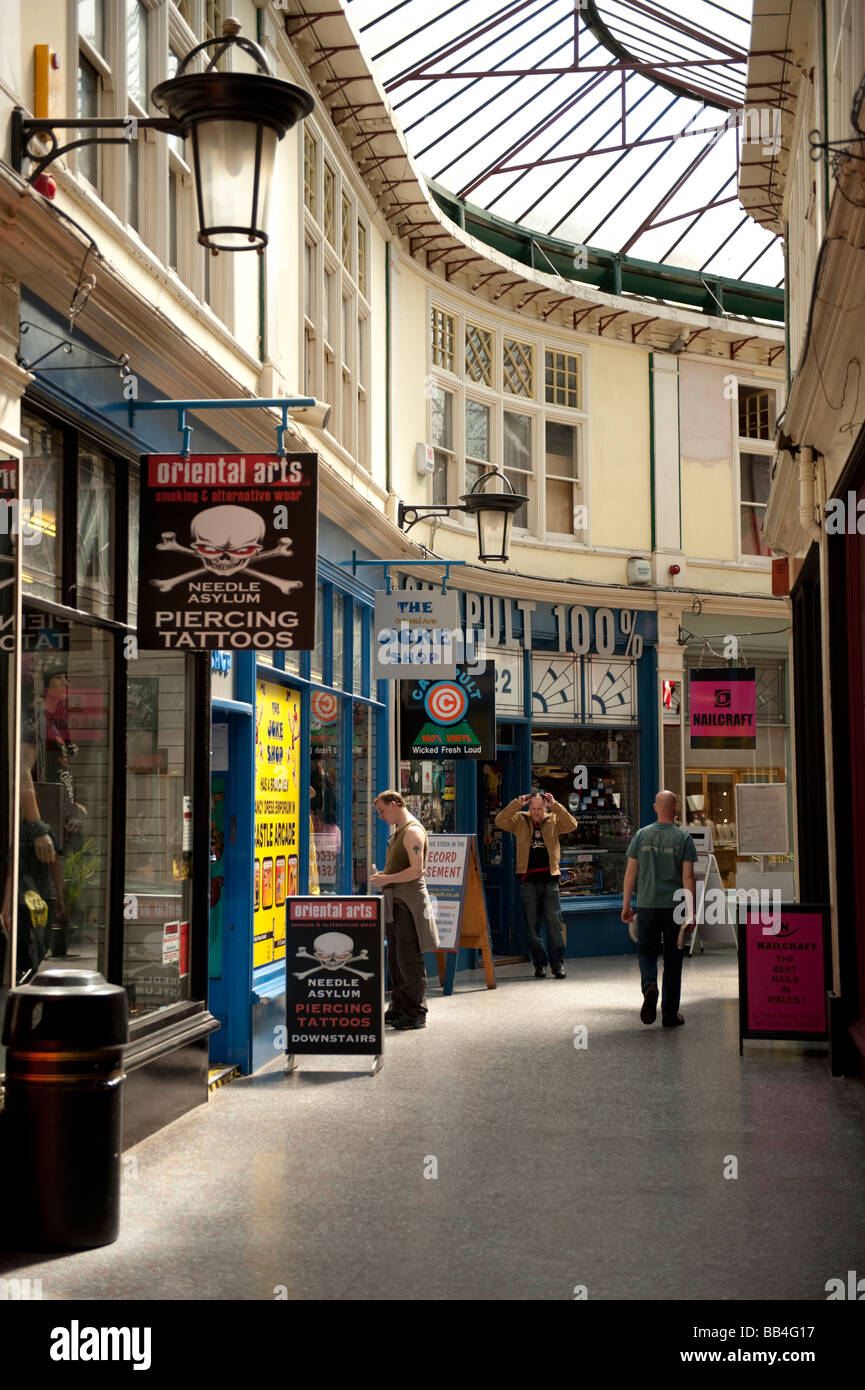 people shopping in the old covered victorian Castle Arcade Cardiff City ...