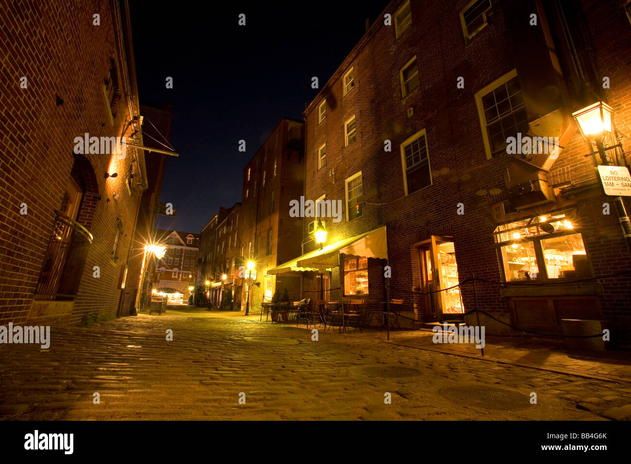 Night street scene in Portland, ME Stock Photo - Alamy