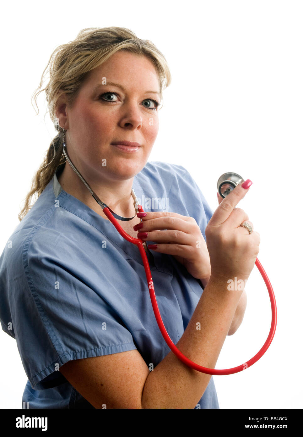 nurse or doctor with medical tool stethoscope Stock Photo - Alamy