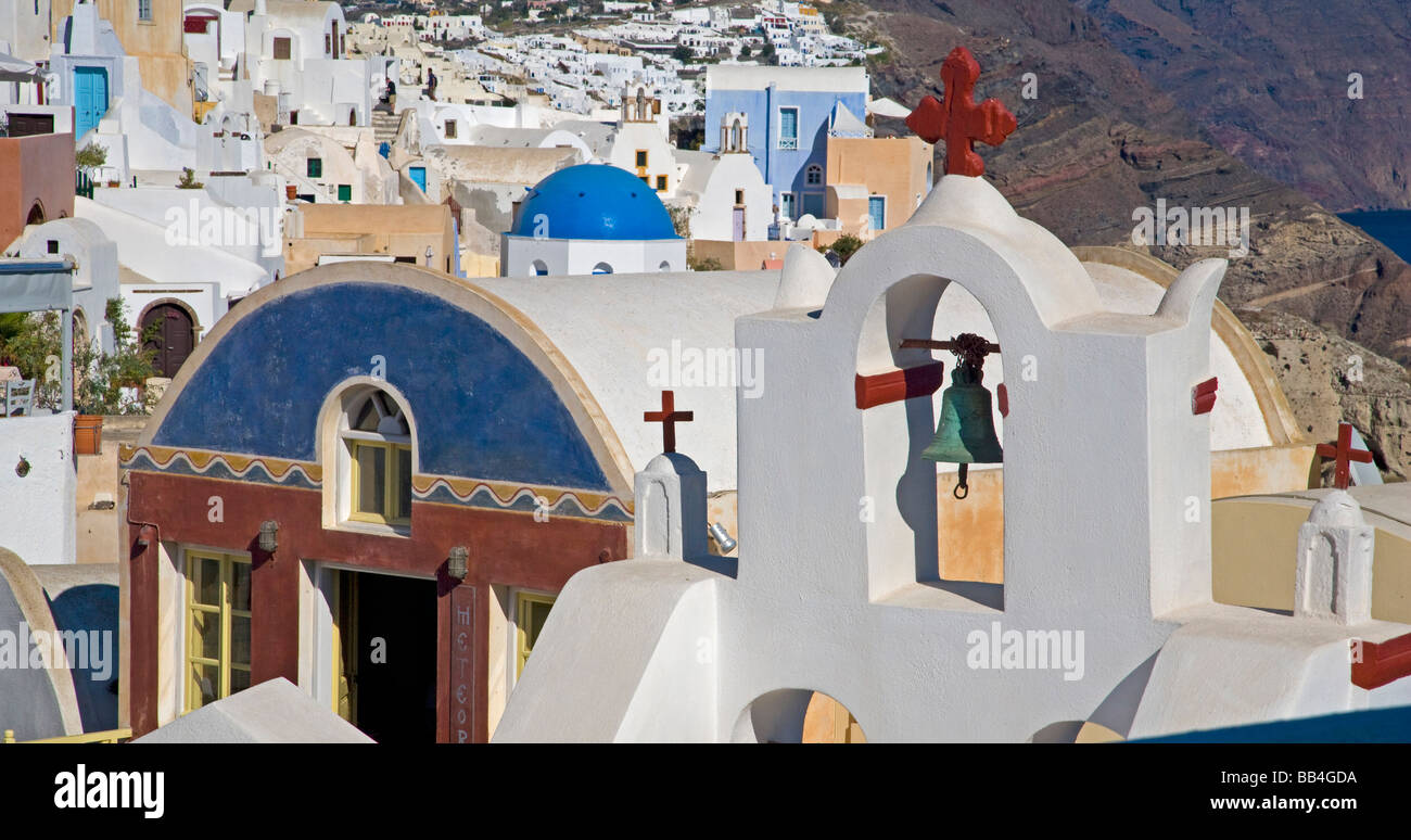 Greece & Greek Island of Santorini town of Oia with Blue Domed Churches ...