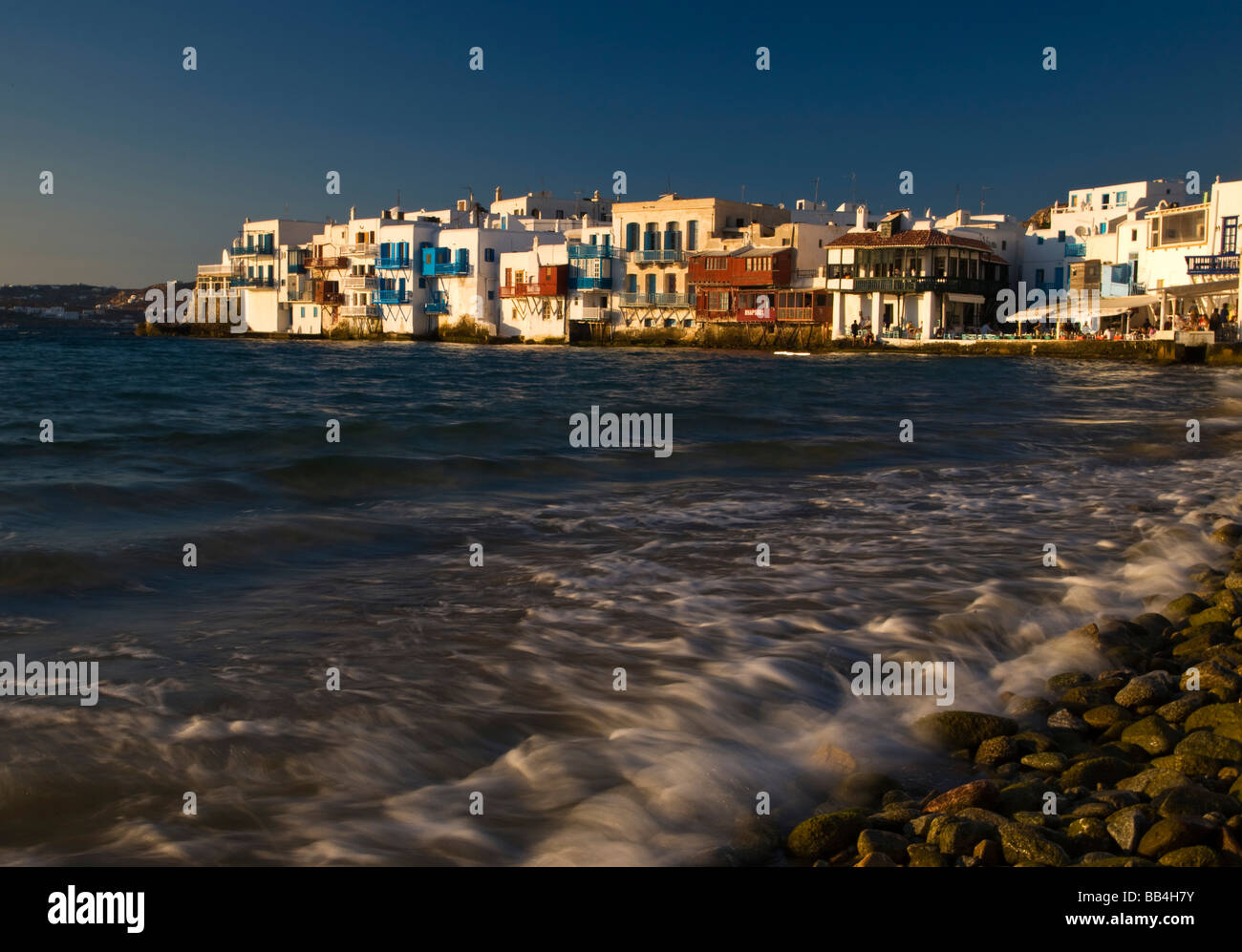 Greece and Greek Island of Mykonos and the harbor town of Hora along ...