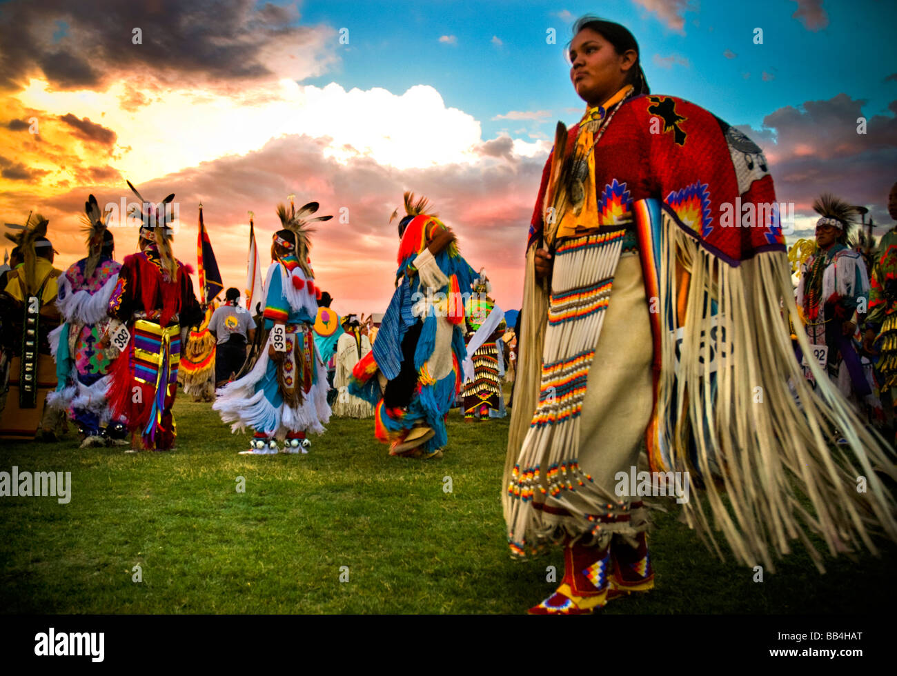 Native Americans perform a dance at a powwow in Mesa Verde, Colorado ...