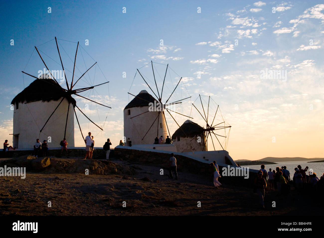 Greece and Greek Island of Mykonos and the harbor town of Hora with the ...