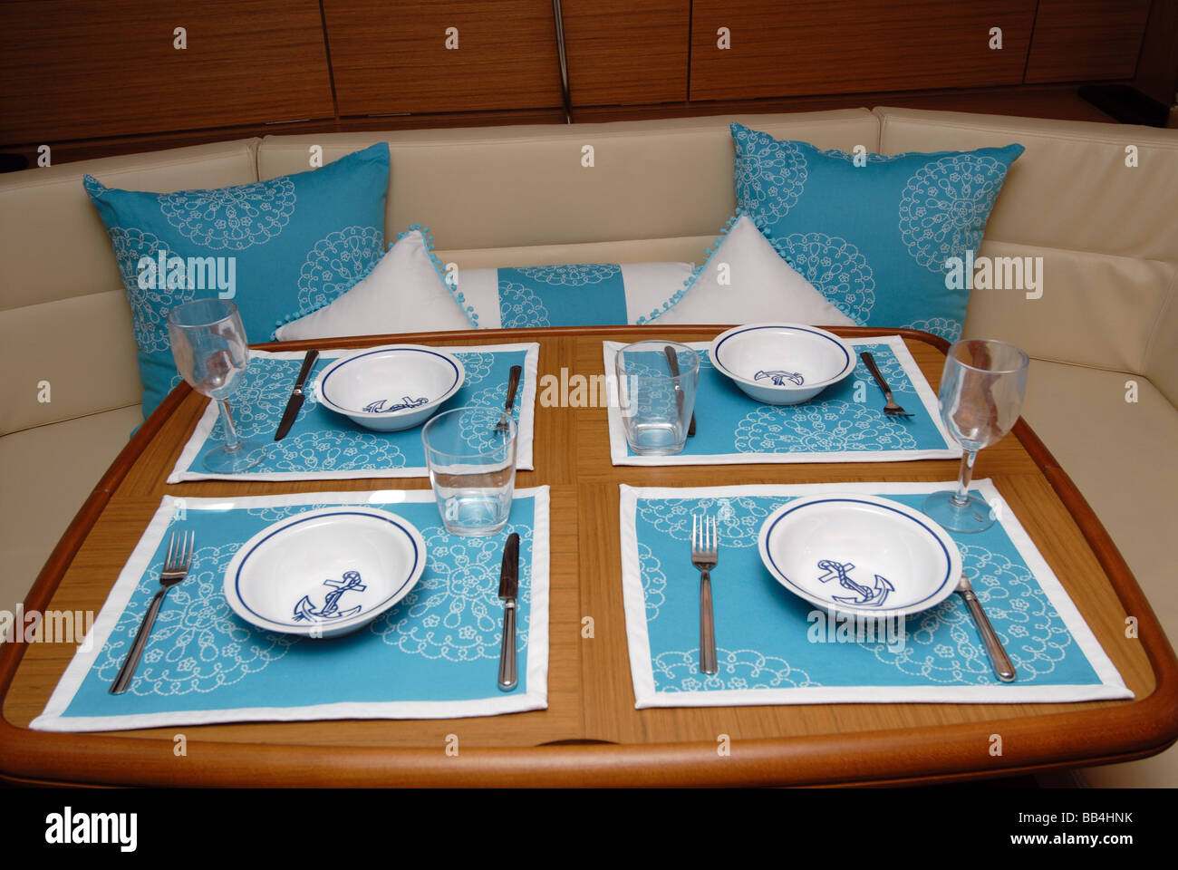 dining room of motor sailing boat Stock Photo - Alamy