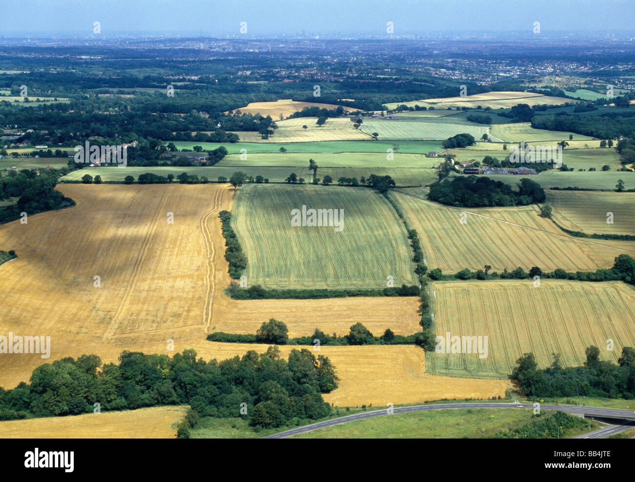CROPS AND FIELD PATTERNS FROM THE AIR NR M25 ENGLAND Stock Photo - Alamy