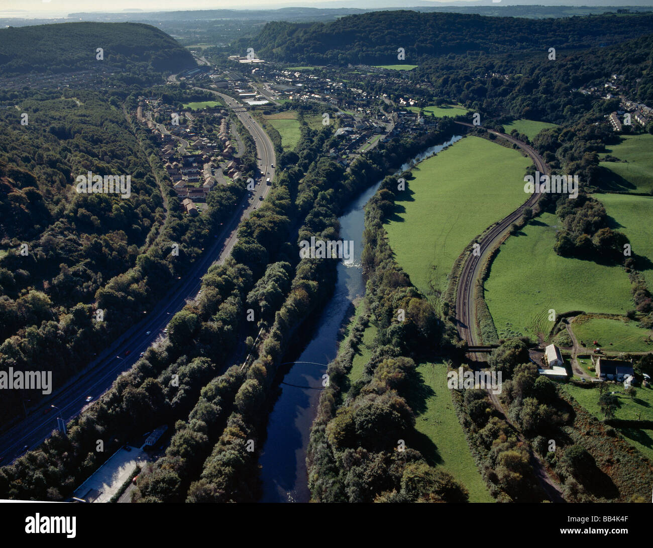 TAFFS WELL NR CARDIFF FROM THE AIR WITH ROAD RIVER AND RAIL LINKS Stock ...