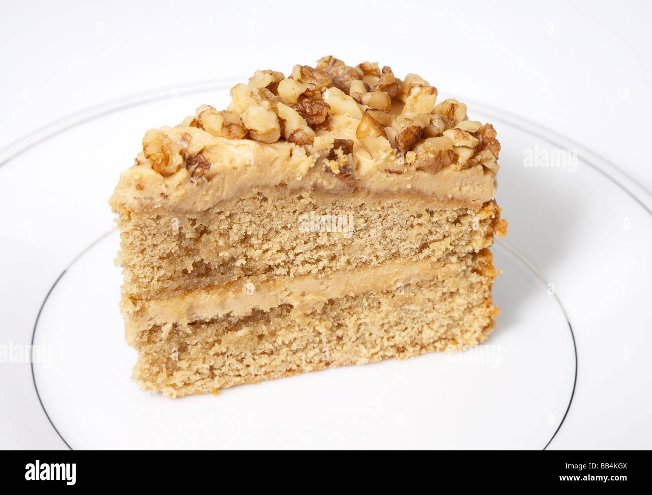 coffee cream sponge cake covered in walnuts Stock Photo - Alamy