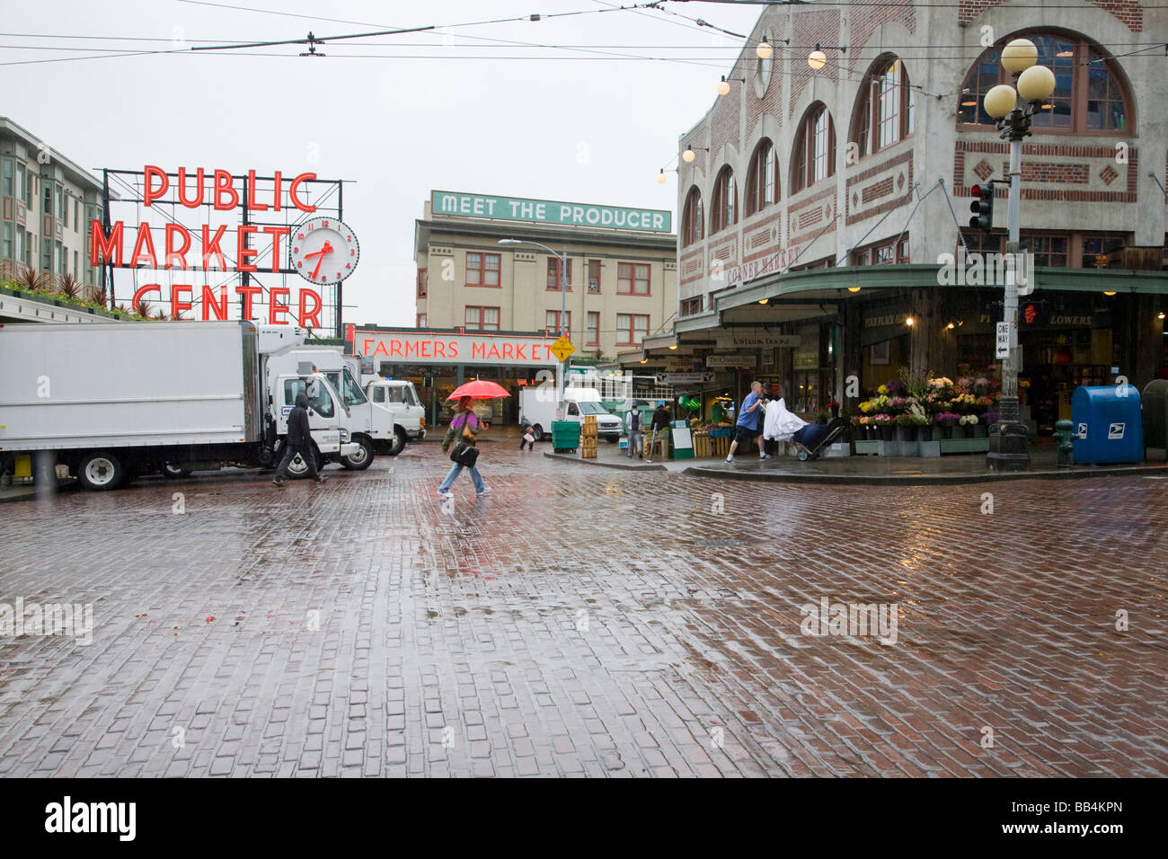 WA, Seattle, Pike Place Market, rainy day at the market Stock Photo - Alamy