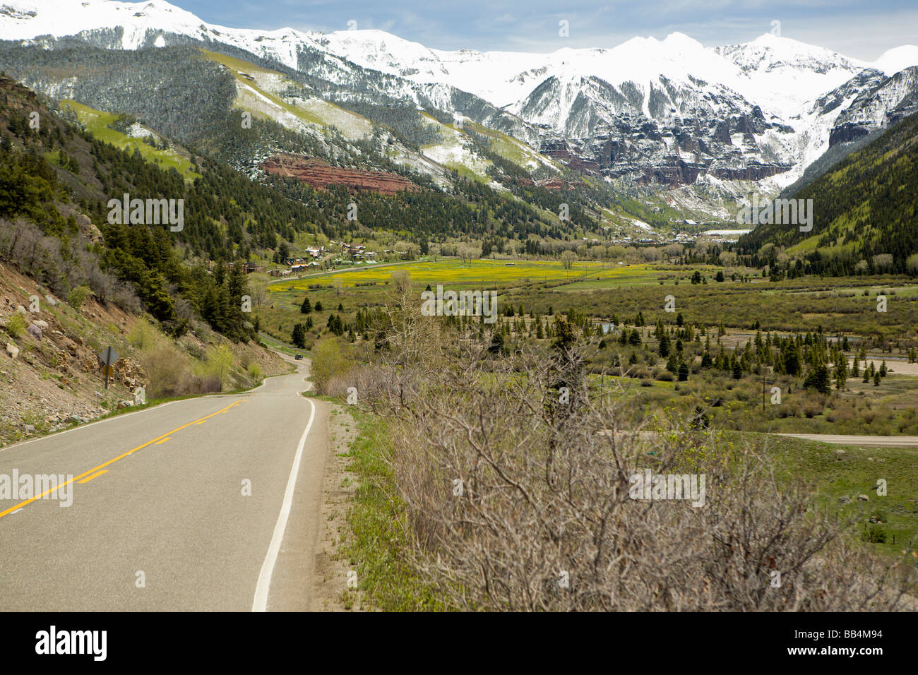 View of valley driving into Telluride, Colorado Stock Photo - Alamy