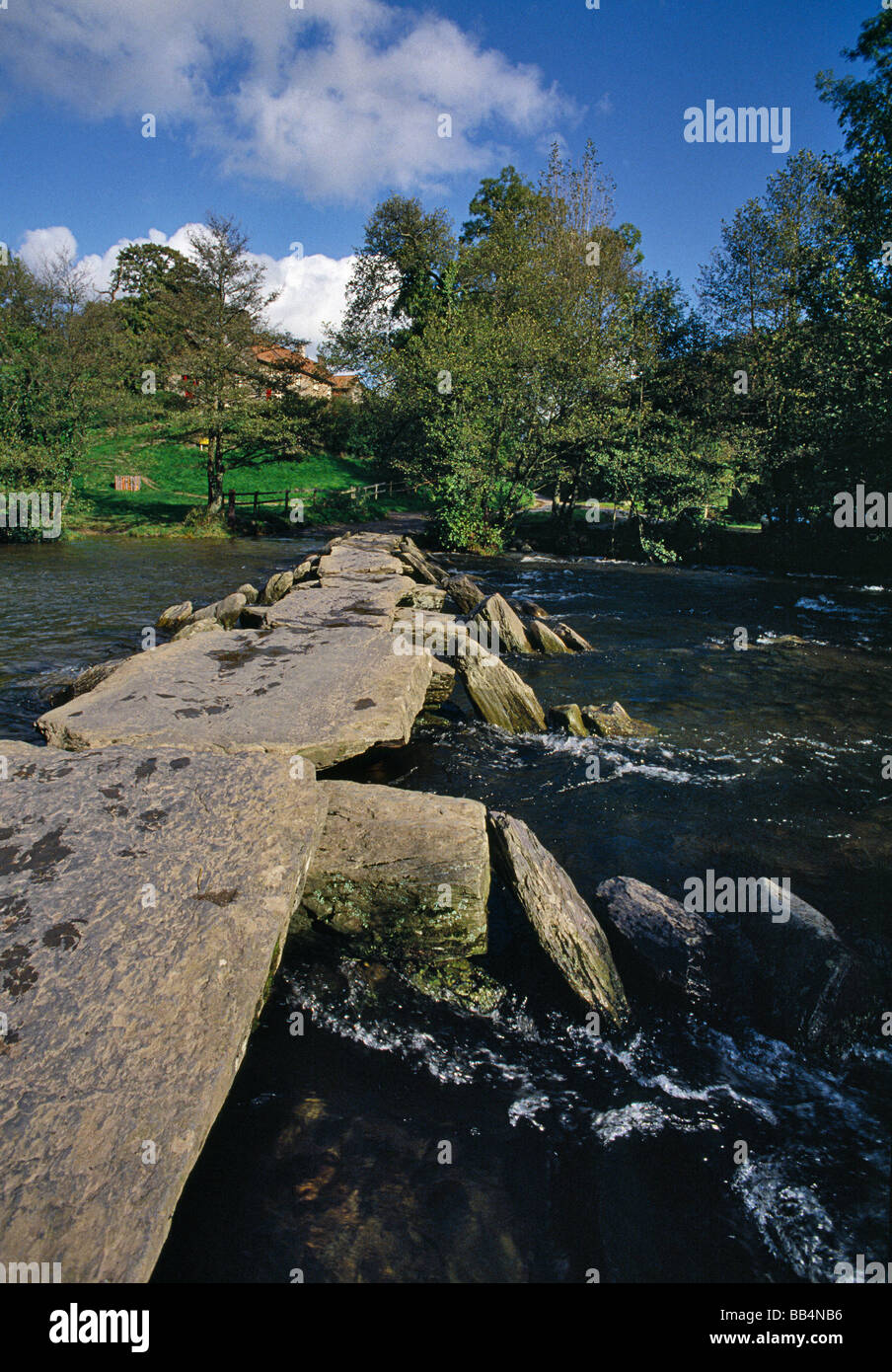 ANCIENT STONE CLAPPER BRIDGE OVER RIVER BARLE IN EXMOOR NATIONAL PARK ...