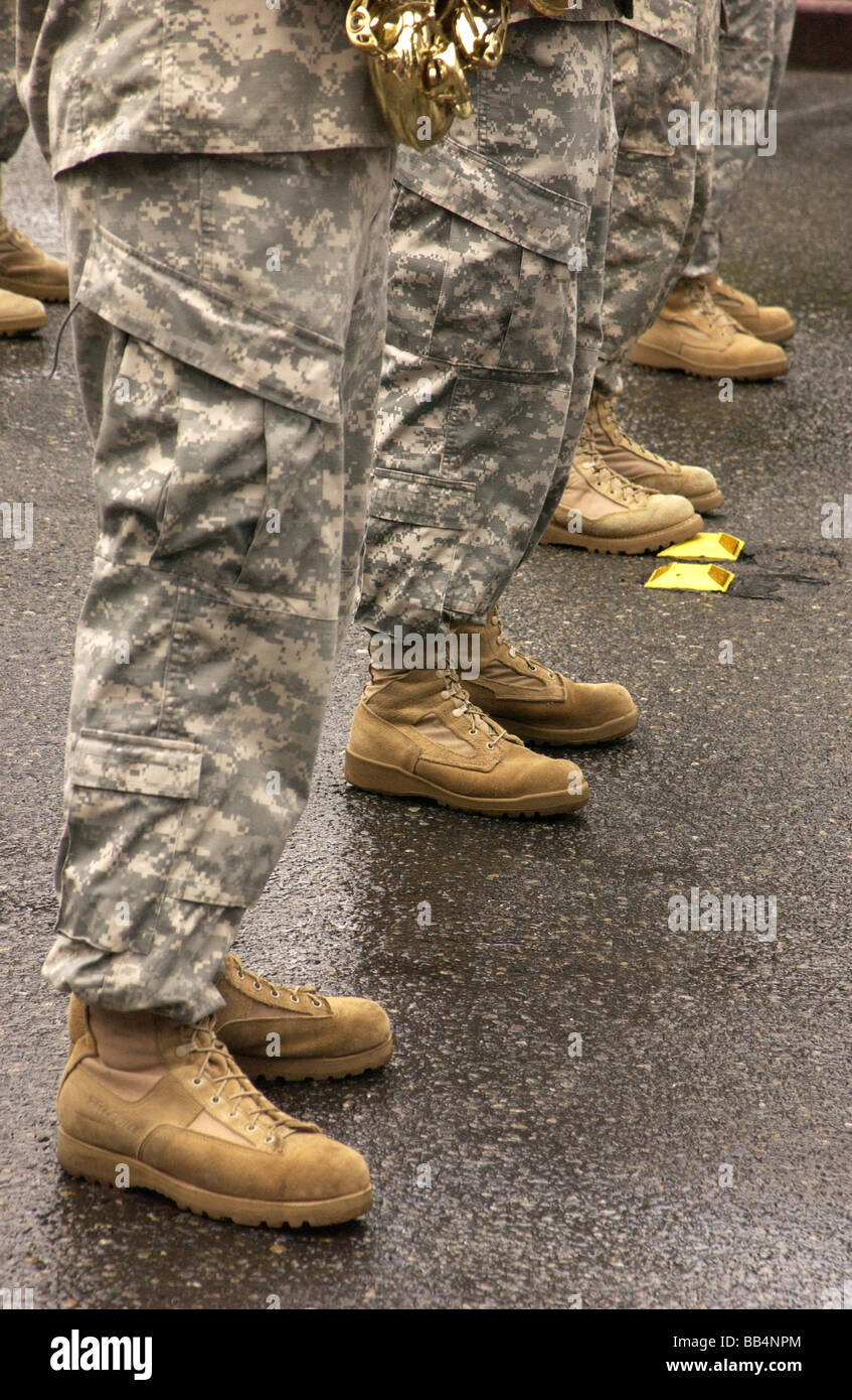 USA, Washington State, Issaquah, Salmon Day's Parade, men in uniform ...