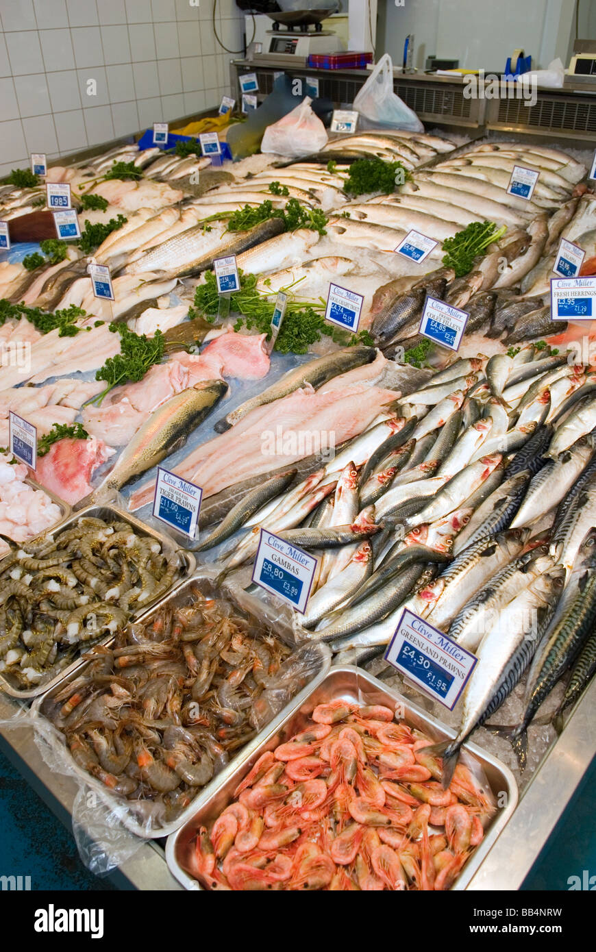 Fresh Fish on the Coventry Market Stall of Clive Miller Stock Photo - Alamy