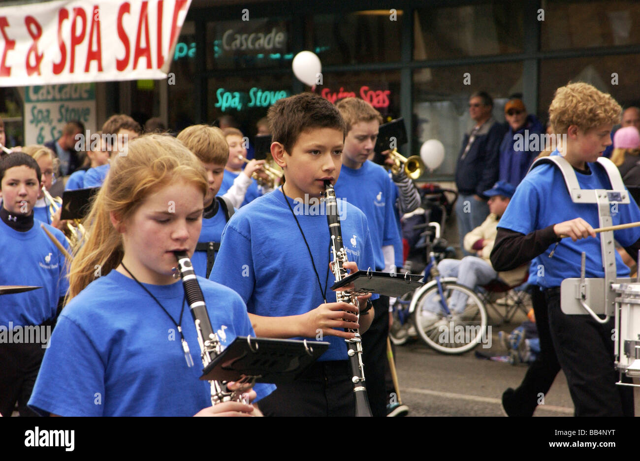 USA, Washington State, Issaquah, Salmon Days Festival Parade, marching ...