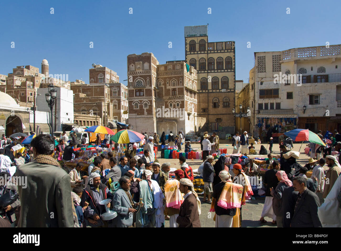 Bab Al Yemen market in the old town district of Sana'a Yemen Stock ...