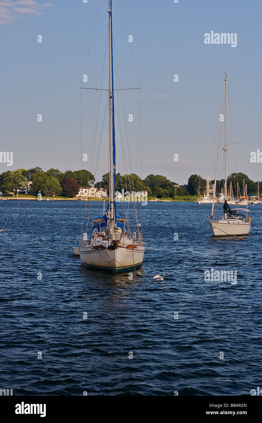 North America, USA, Connecticut. Sailboats on the Mystic River Stock ...