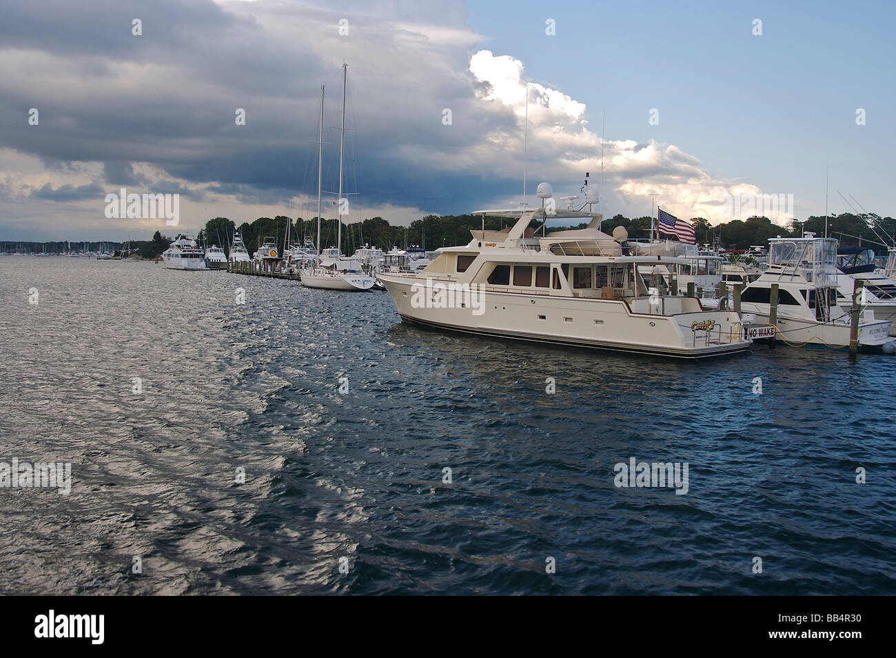 North America, USA, Connecticut. Boats docked on the Mystic River Stock ...