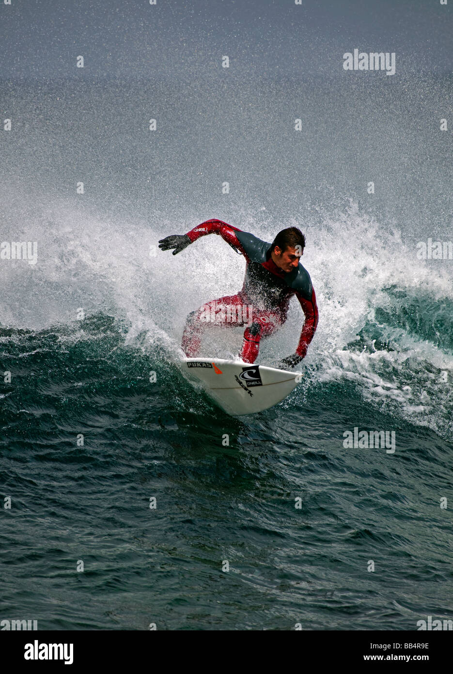 Surfer free surfing at "Brimms Ness", Thurso, Caithness, Scotland Stock ...