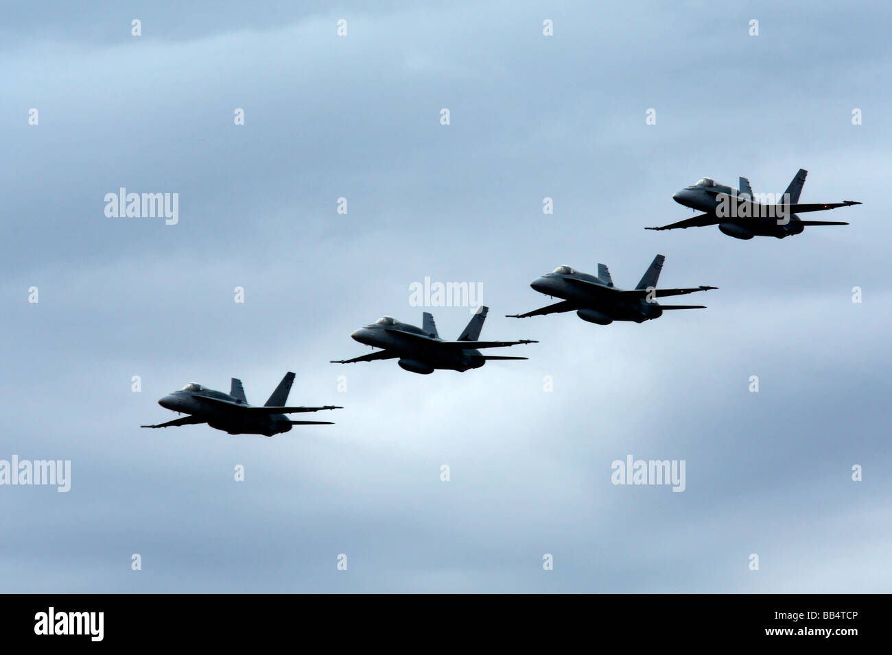 Overhead Side View of a Fly Pass by 4 F/ A-18 Hornet Jet Fighters Stock ...