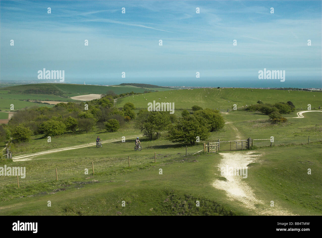 The view towards the south coast from the Iron Age hill fort of ...
