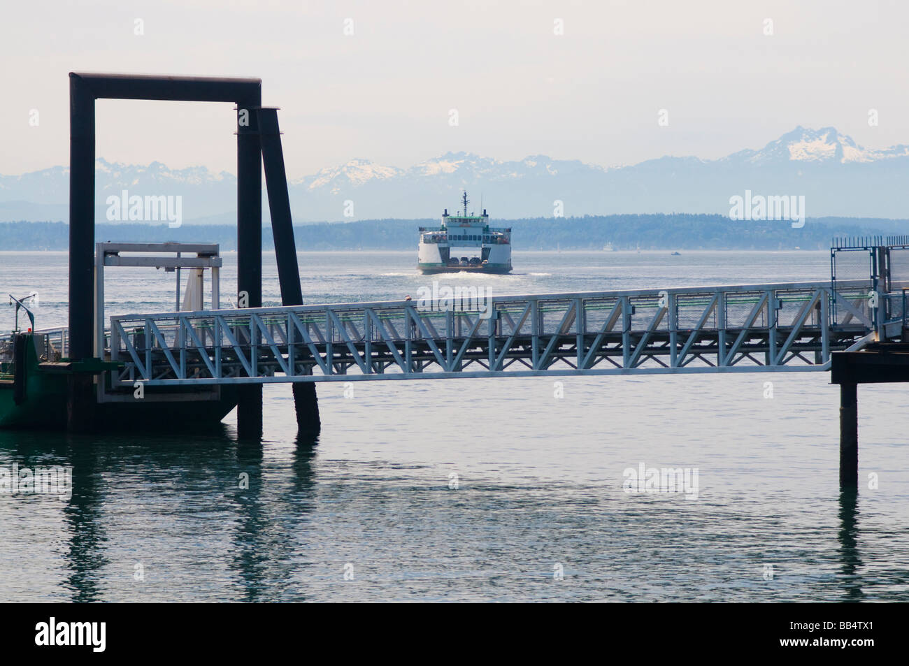 Washington State ferry arriving at terminal in downtown Seattle ...